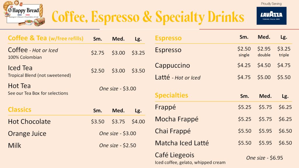 Bakery-Café Menu – O Happy Bread